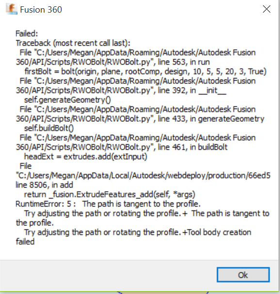Solved: Runtime Error 5: Path is tangent to profile When Extruding rotated Component - Autodesk ...