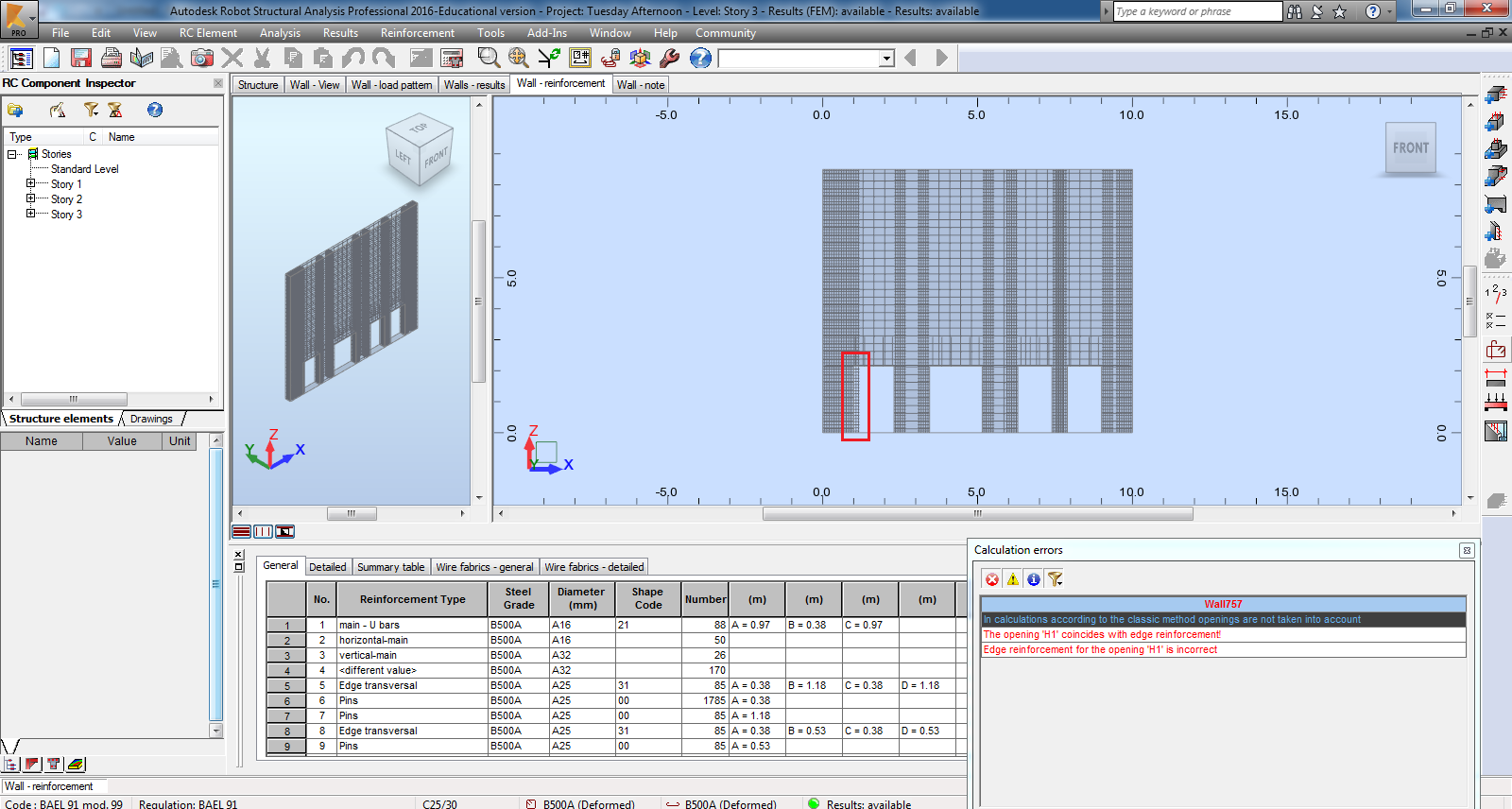 Solved: RC Core Wall - Reinforcement Pattern "Opening 'H1' coincides ...