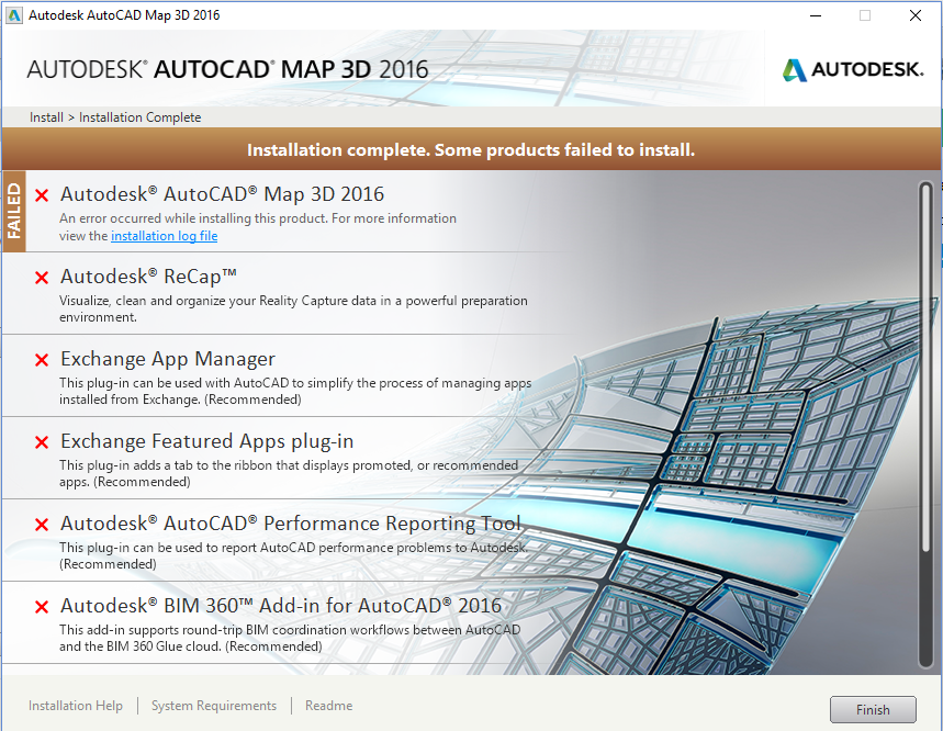 Erro na instalação AutoCad map 3d 2016 windows 10 - Autodesk Community
