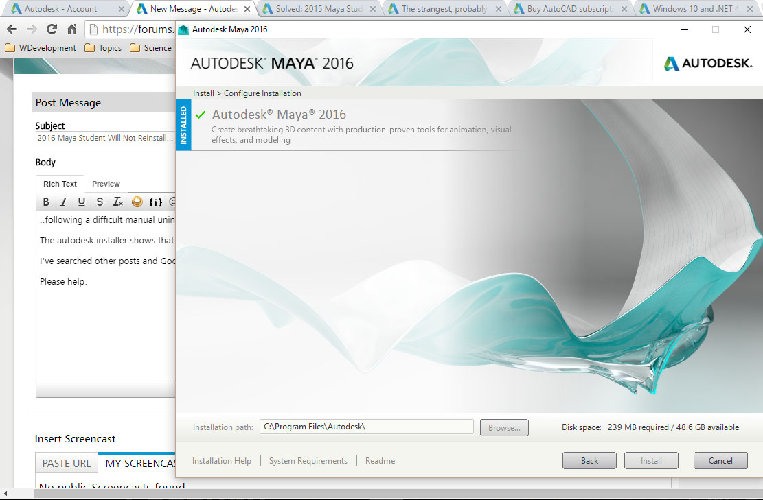 2016 Maya Student Will Not ReInstall... - Autodesk Community