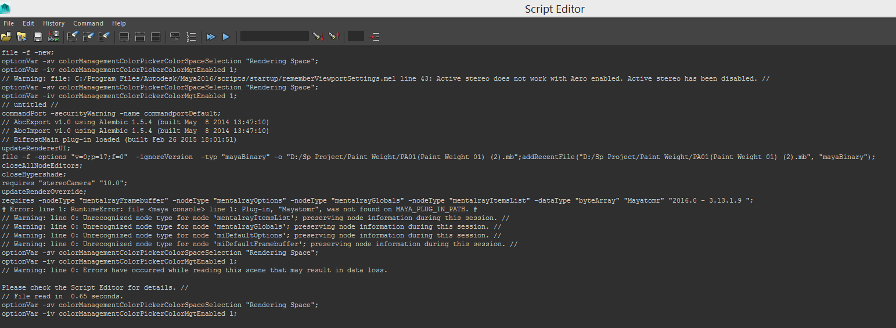 "Errors have occured while reading this scene that may result in data ...