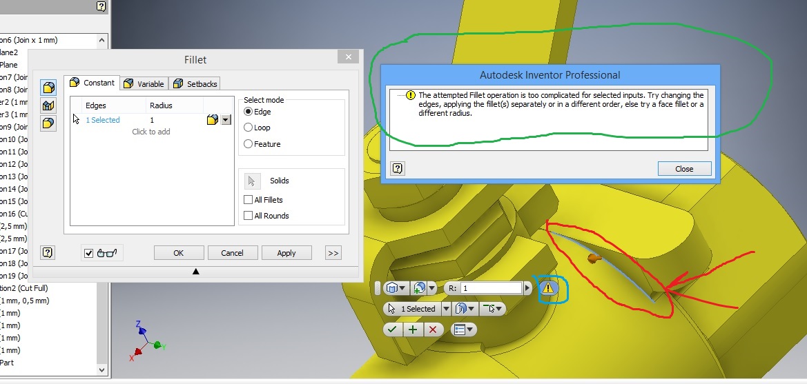 Solved: The attempted fillet operation is to complicated for selected inpu - Autodesk Community