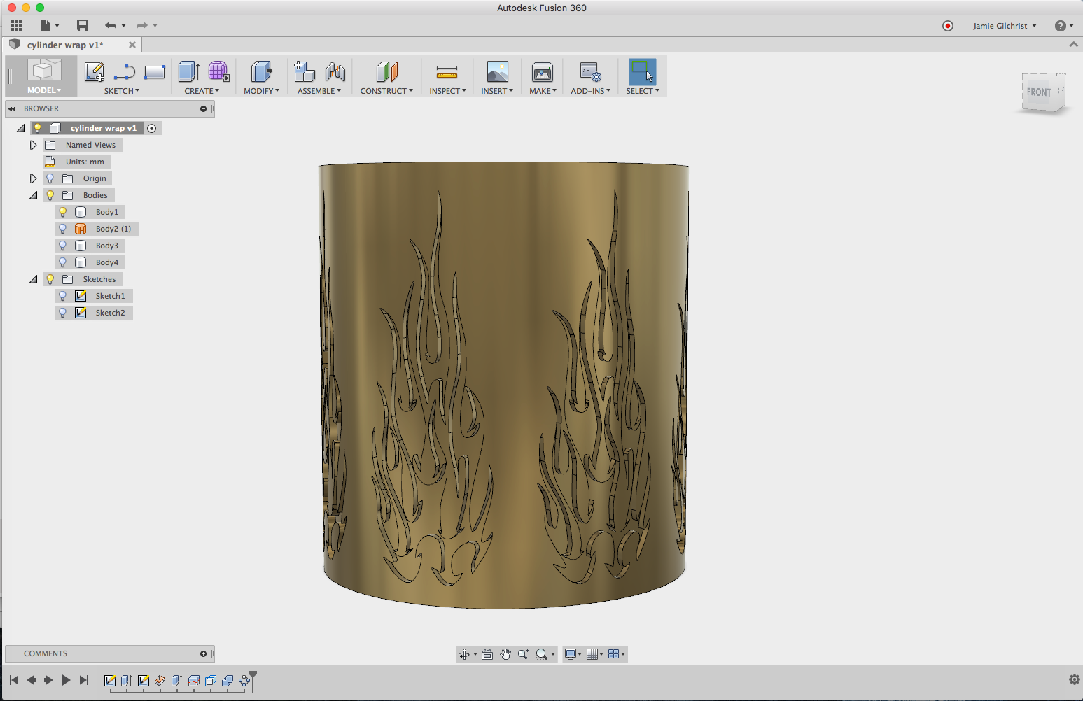 Fusion 360 - Wrap sketch around cylinder and extrude - Autodesk Community
