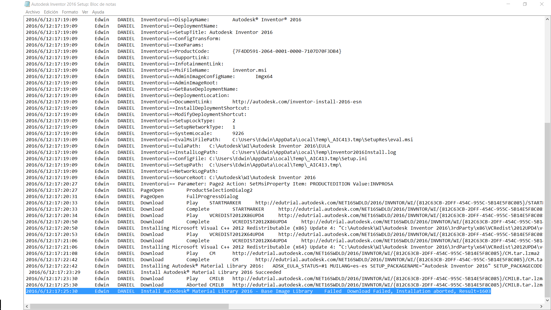 Installation aborted, Result=1603 - Autodesk Community