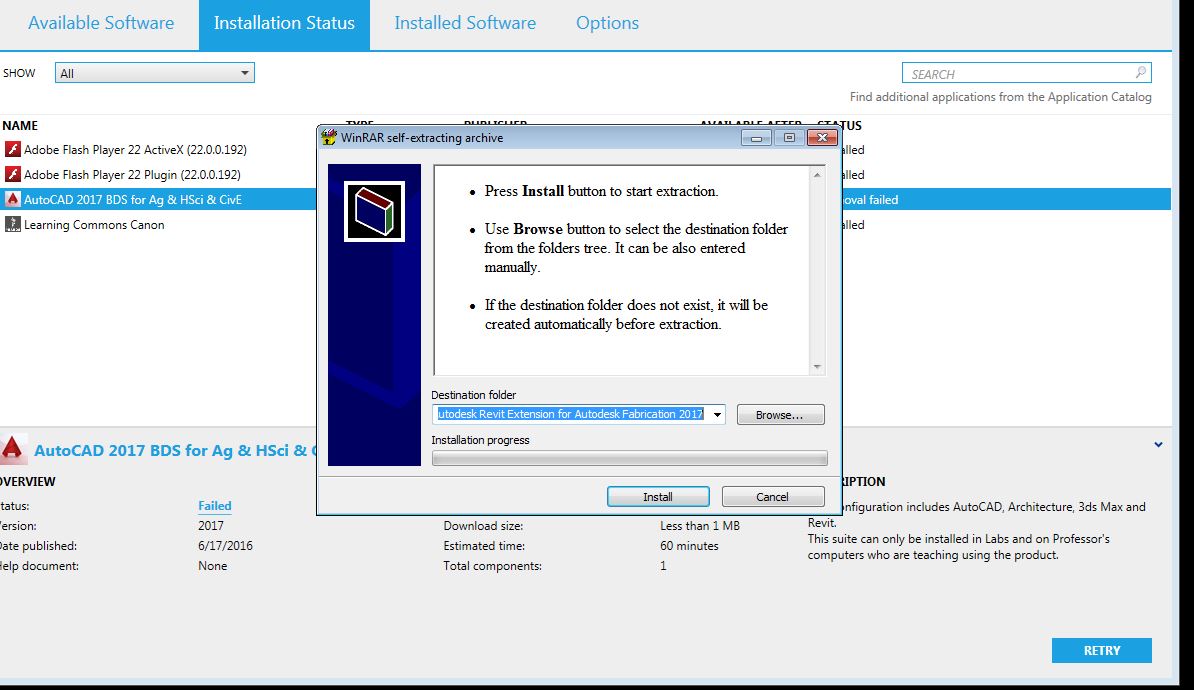 Building Design Suite 2017 silent install pops open WINRAR windows ...