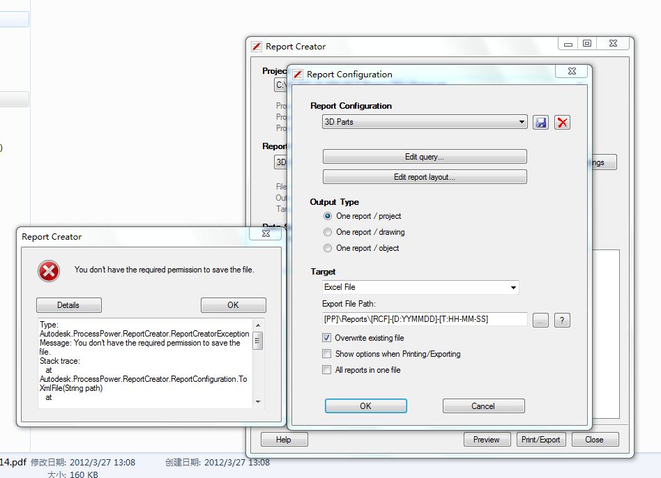 Question about report creator:no permission to save excel file ...