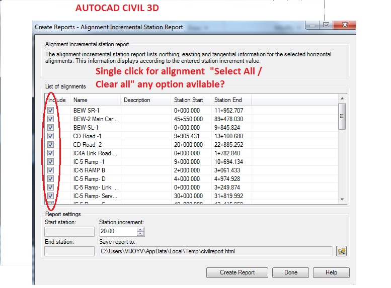 Solved: List of alignment selection solution (Incremental Stationing report.) - Autodesk Community