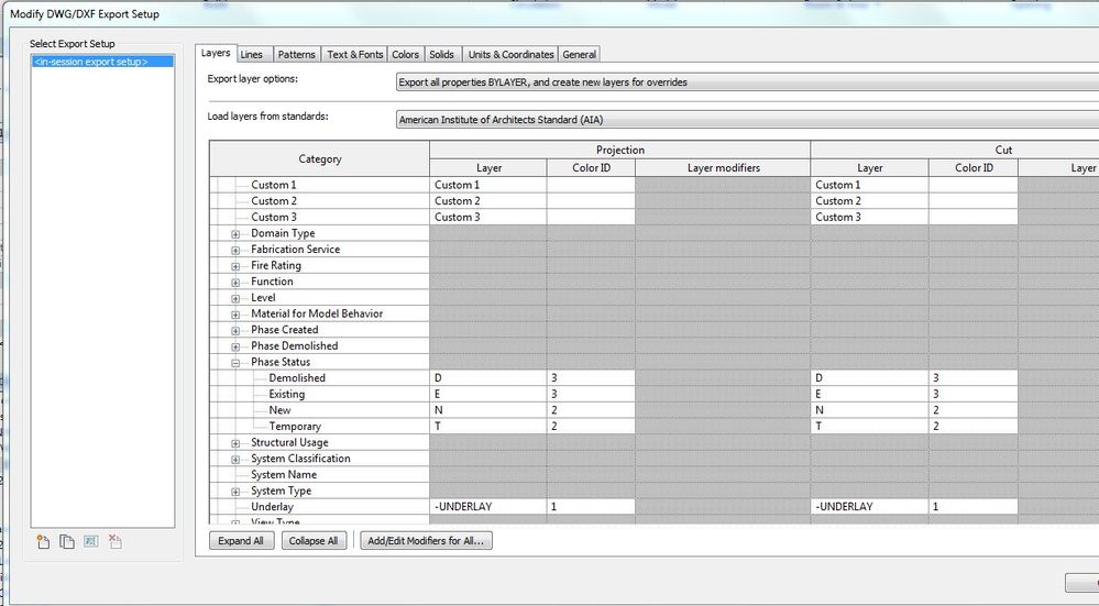 Exporting Revit to CAD layer modifiers phase stat for Demo, New, Existing layers - Autodesk ...