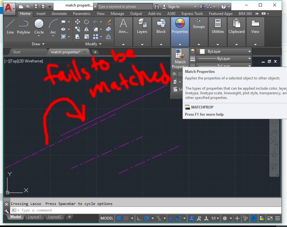 Solved: “Match Properties” tool fails to match the line type ...