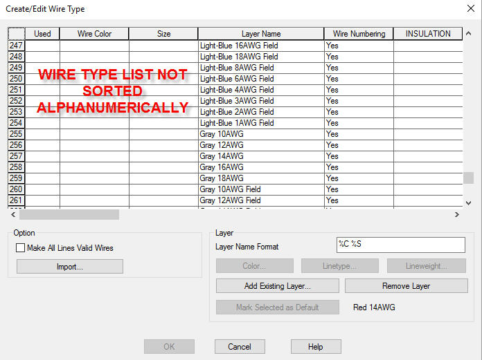 Keep Wire Type List Sorted Alphanumerically - Autodesk Community