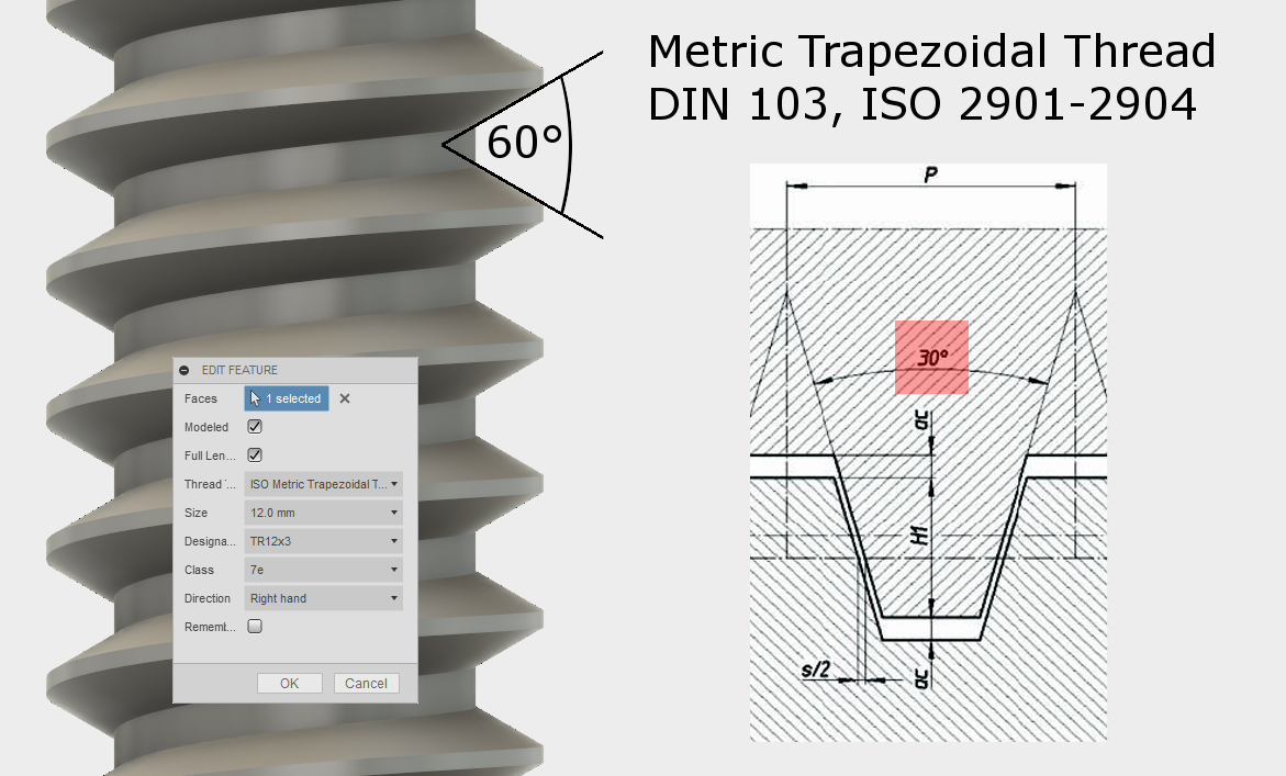 ISO Metric Trapezoidal Threads: Fusion models 60° angle instead of 30 ...