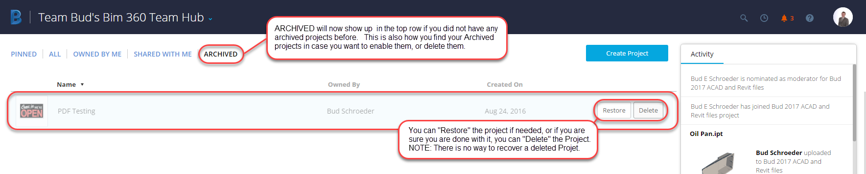 TIP: How to Archive and or Delete Projects in A360 - Autodesk Community