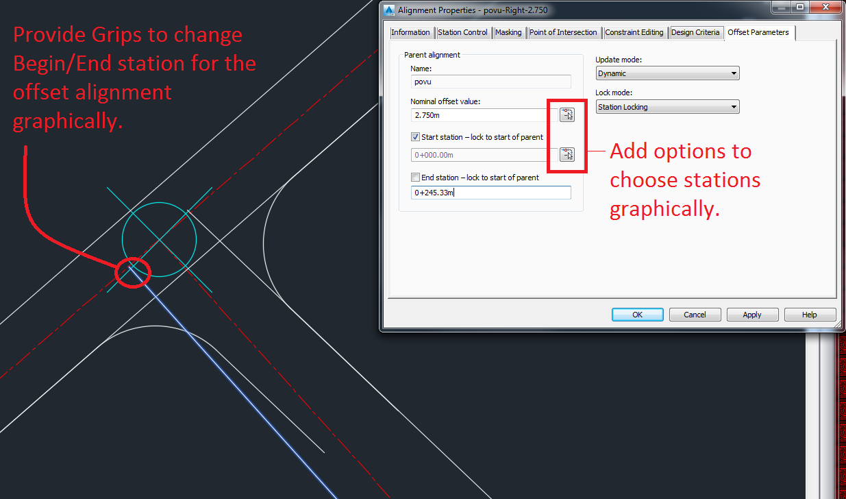 Offset ALignments: Change Begin/End Station GRAPHICALLY - Autodesk Community