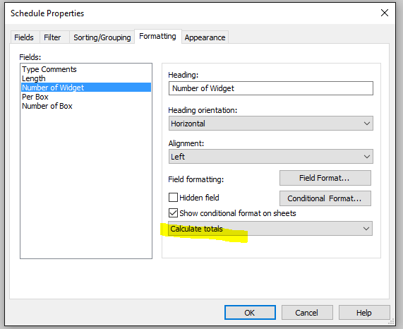 Calculated parameters in schedule when not itemizing instances - Autodesk Community