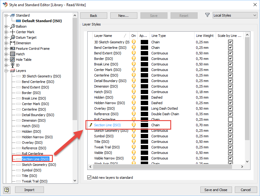 How to change the line width of the ends of ISO section line ...