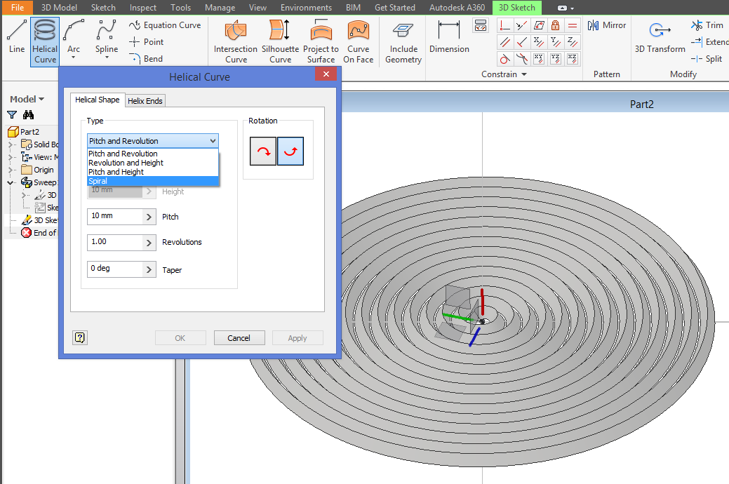 Need a tighter spiral path for swept cut. - Autodesk Community