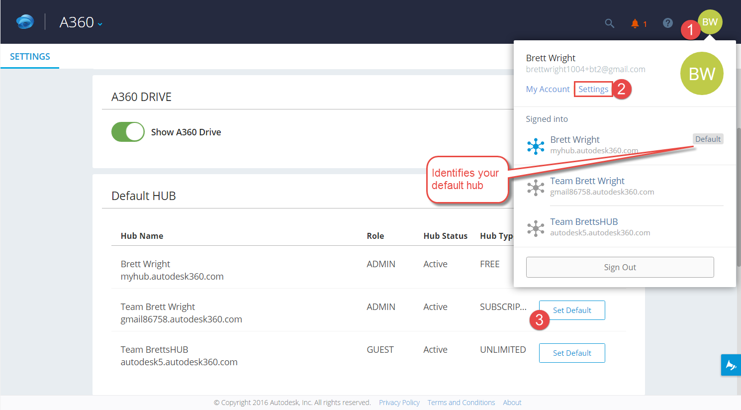 HELP: How to change the Default Hub in A360 - Autodesk Community