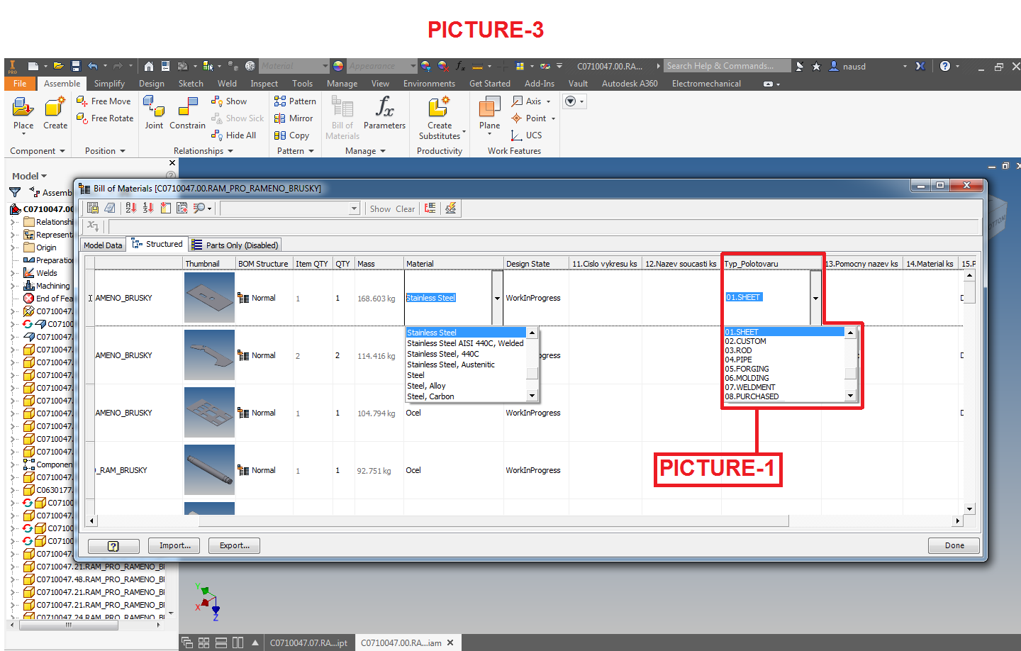 create drop-down menu -part-fx-User parameter to assembly Bill of materials - Autodesk Community
