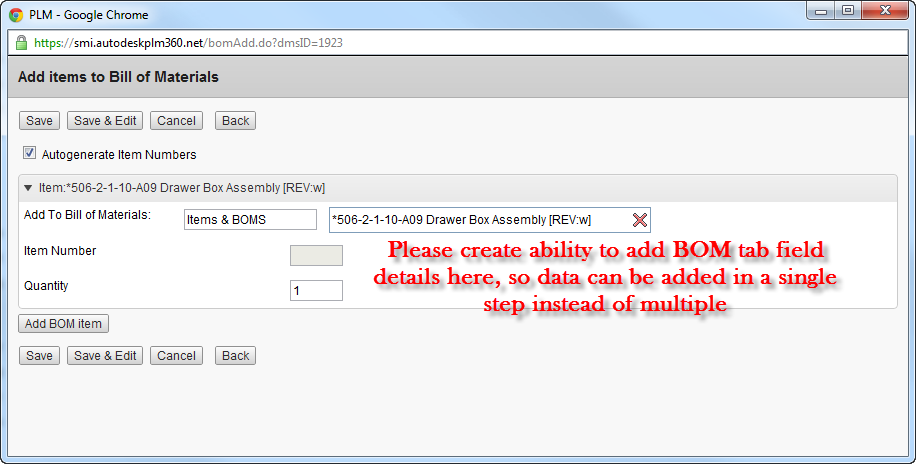 Add BOM Tab field data when adding a BOM item - Autodesk Community