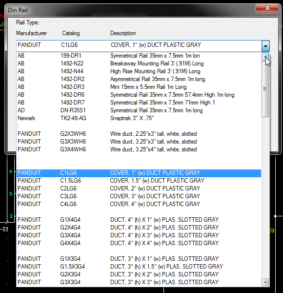 editing the length of a din rail or wire duct placed on a panel layout ...