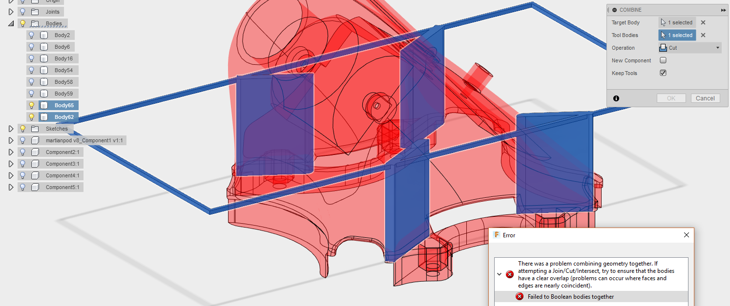 Solved: failed to Boolean bodies together - Autodesk Community