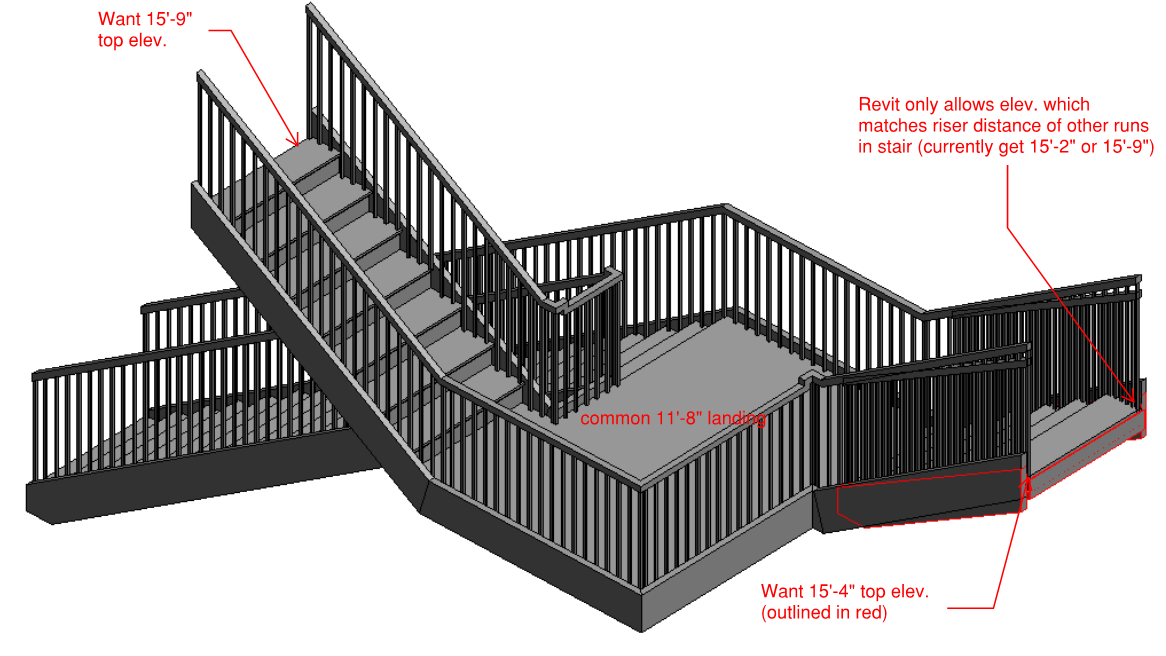 Solved: Stair with three runs and two end landings at different heights ...