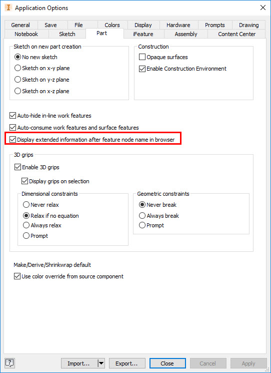 Hole feature to display style/type/name of hole in the model browser ...