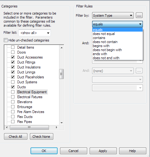 Solved: Filter by System Type. Missing Contains, etc. - Autodesk Community
