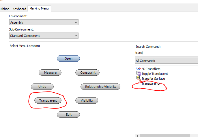 Transparent command on the marking menu - Autodesk Community