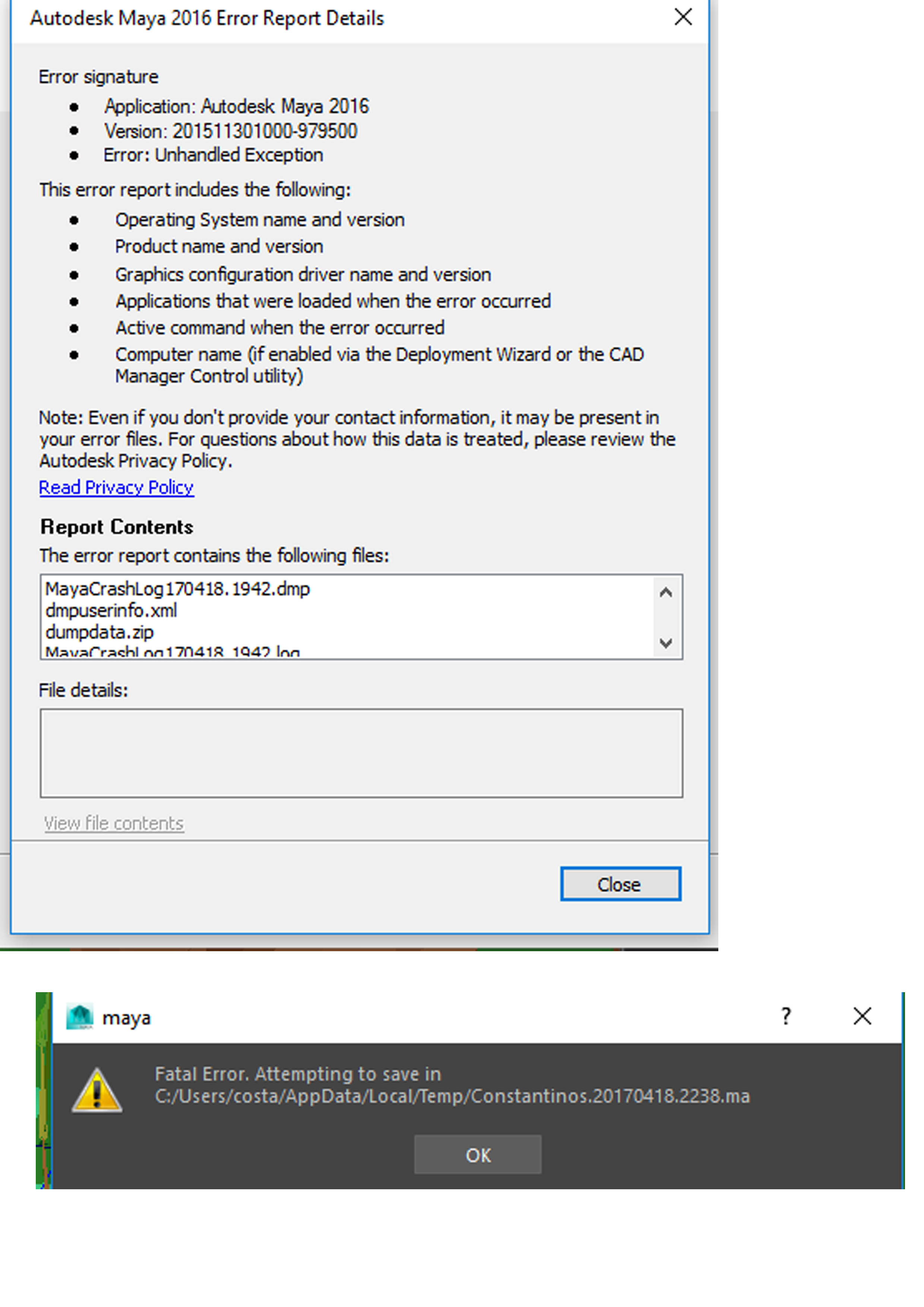 Fatal Error. Attempting to save in. 4th crash past month, after dwlnd ServPack 5 - Autodesk ...