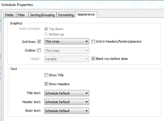 Solved: ViewSchedule Apperance: Blank row before data - Autodesk Community