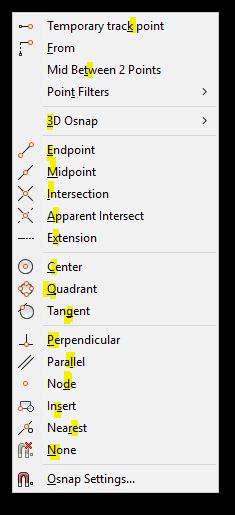 Solved: Choose snap setting during command for entire command? - Autodesk Community