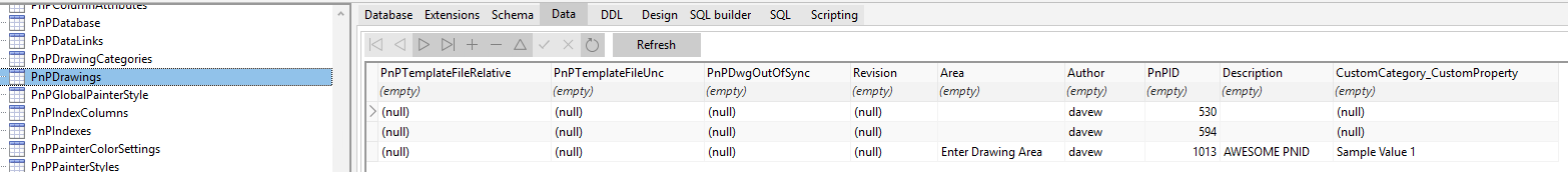 How to relate PnPDrawingcustomproperties table with PnPBase table using ...