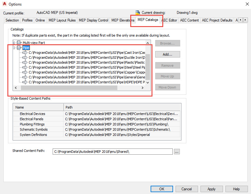 AutoCAD MEP Catalog - Autodesk Community