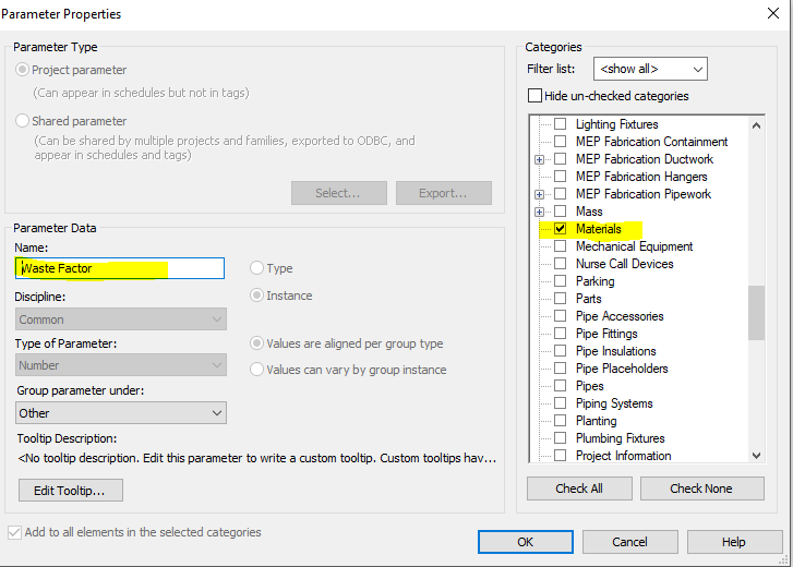 Solved: Project parameter on materials in schedule - Autodesk Community
