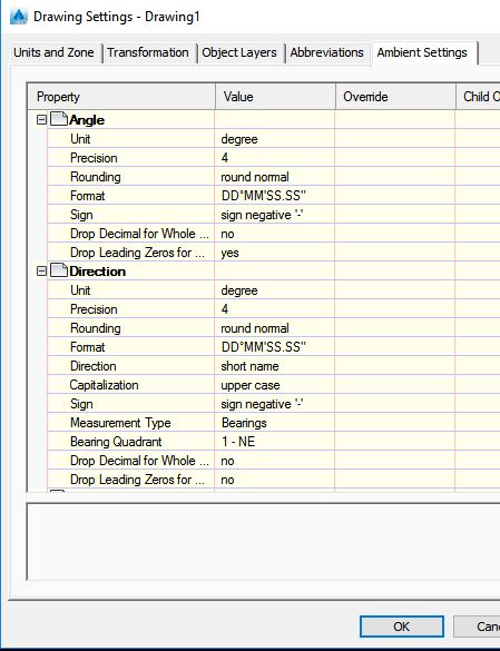 Understanding Settings - Drawing & Survey database - wrt angles and ...