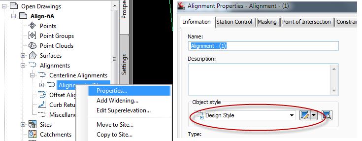 Tool Space (Missing "Edit Alignment Style" Command) at Prospector Tab ...