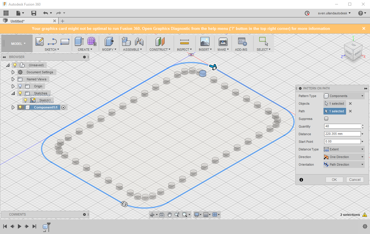 Solved: Pattern along offset path with equal inter-object spacing ...