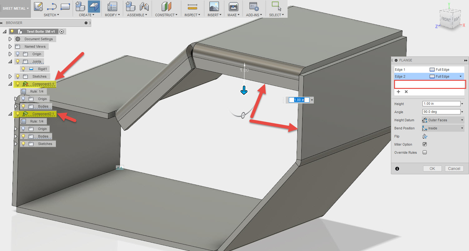 Select flange between two different component and use auto-miter ...
