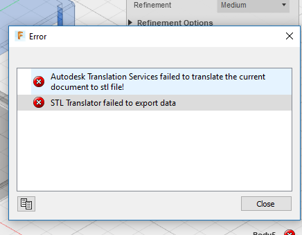 Error creating .stl file. Not sure what i have done but something is ...