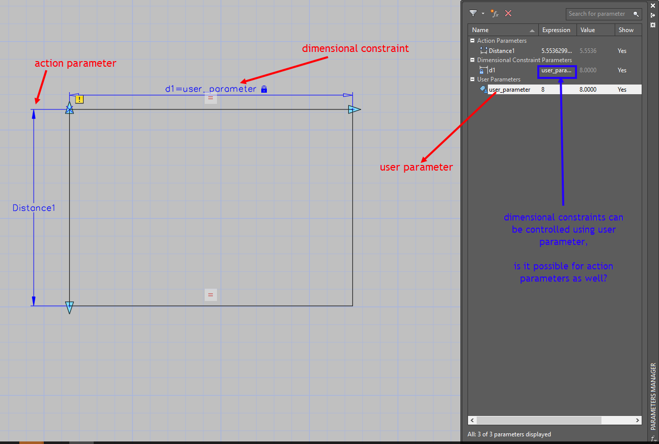 Use User parameters to control action parameters - Autodesk Community