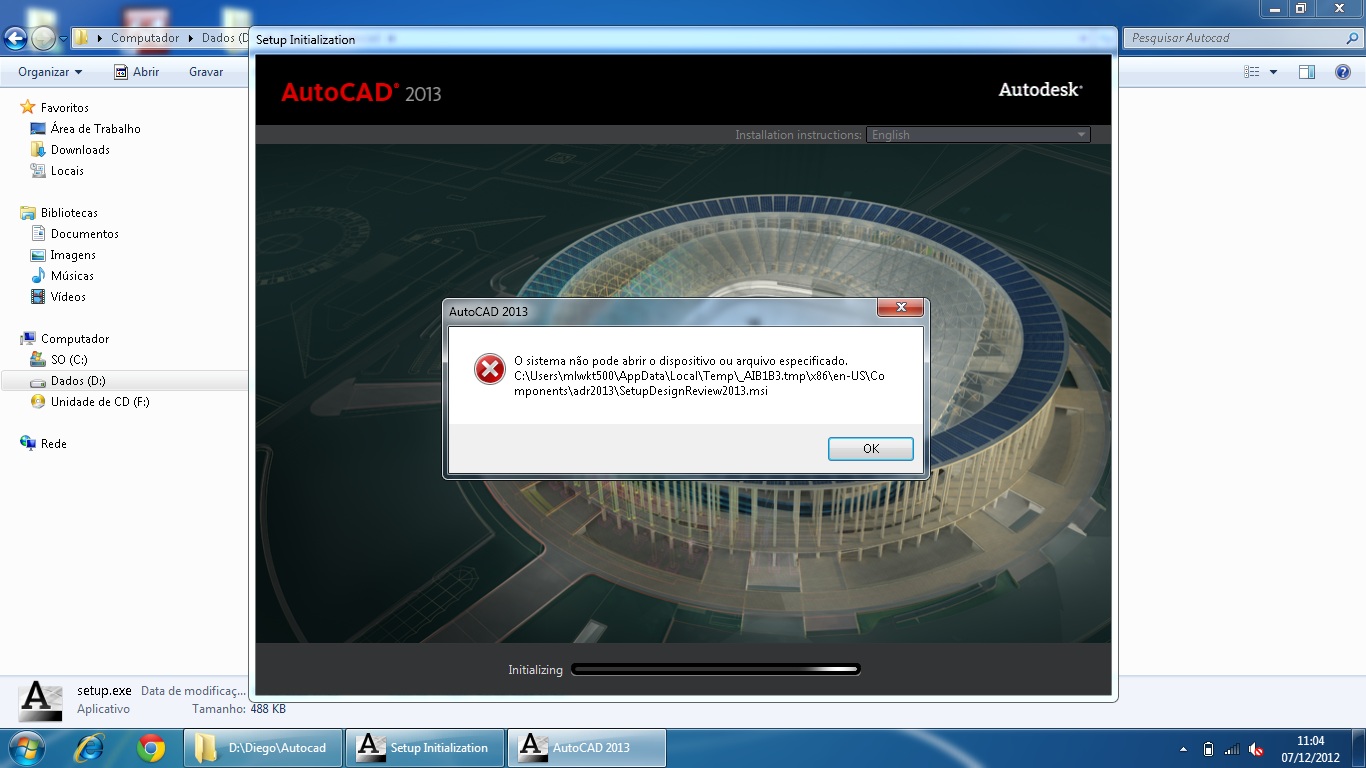 Não consigo instalar AutoCAD 2013 - Autodesk Community