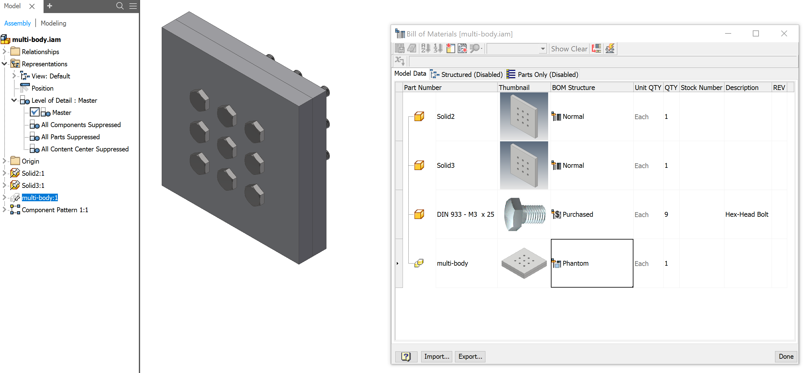 Patterns of operations exported from multi-body part to single part - Autodesk Community