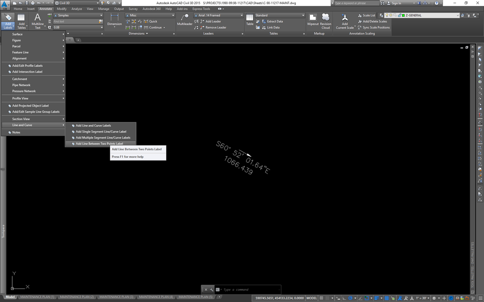 Lisp to display bearing and distance between two points - Autodesk Community