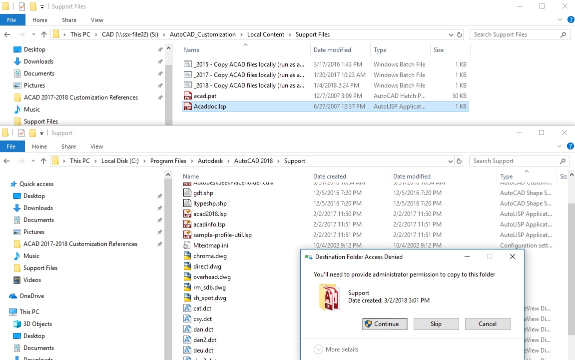 Solved: Cannot copy Acaddoc.lsp to support folder in ACAD2018 on Windows 10 - Autodesk Community