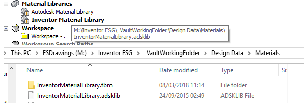 Copied Design Data to shared location. Now Inventor Material Library is ...