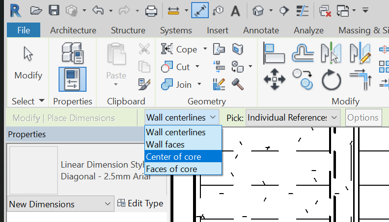 Dimension to Core centerline of wall - Autodesk Community