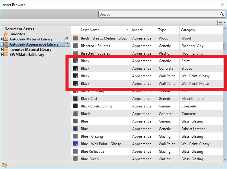 Material library (Asset Browser inconsistancy) - Autodesk Community
