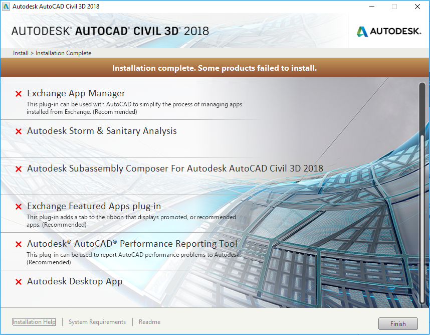 Solved: DOWNLOADING AND INSTALLATION FAILURE FOR CIVIL 3D 2018 ...