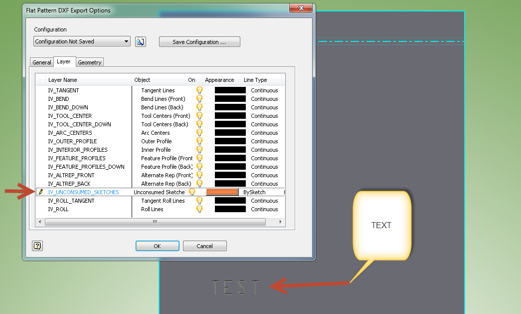 FLAT PATTERN DXF EXPORT OPTIONS - Include IV_UNCONSUMED_SKETCHES ...